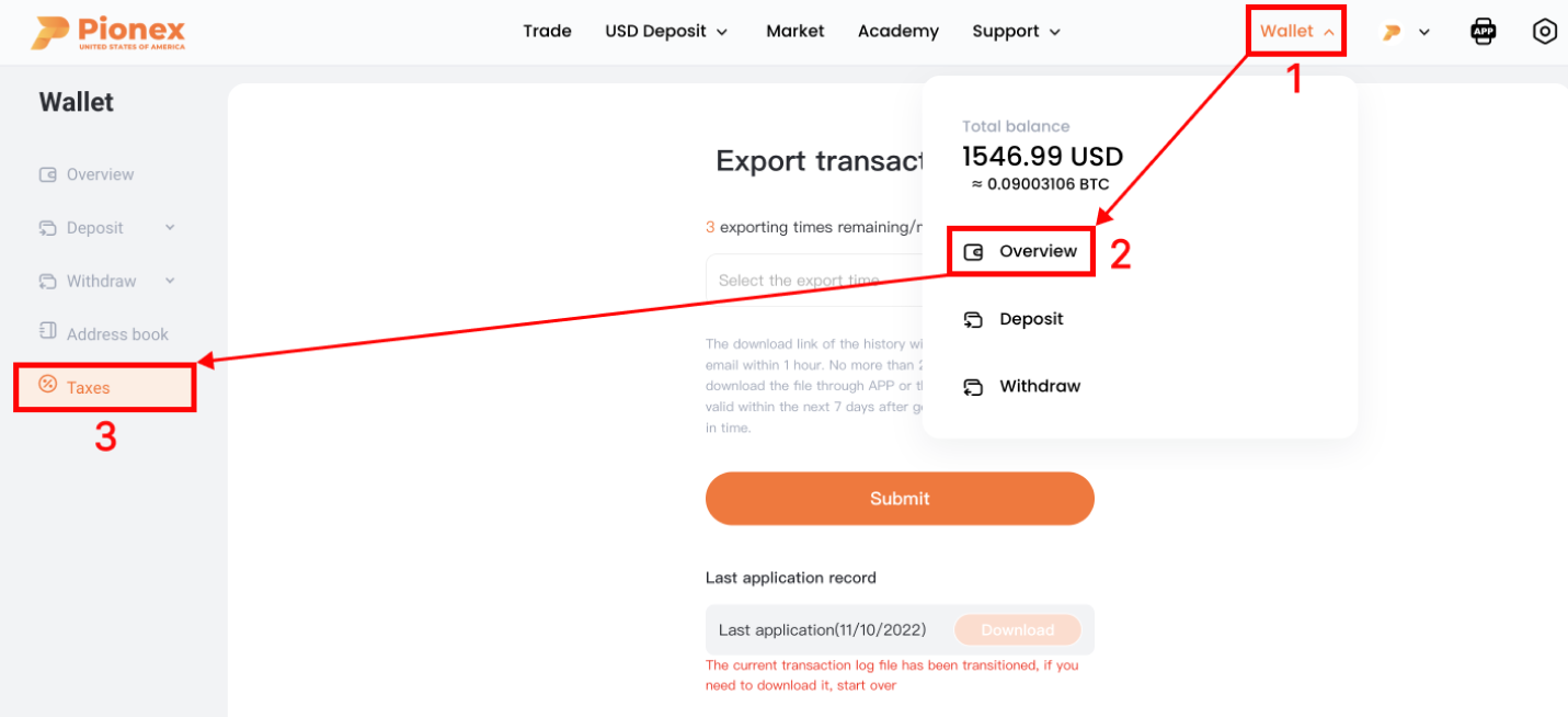 How to Export Transaction History on Pionex.US Web – Pionex US Help Center