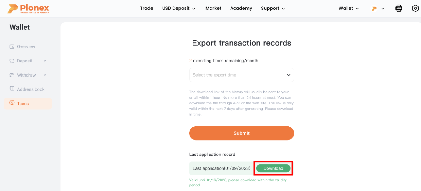 How to Export Transaction History on Pionex.US Web – Pionex US Help Center