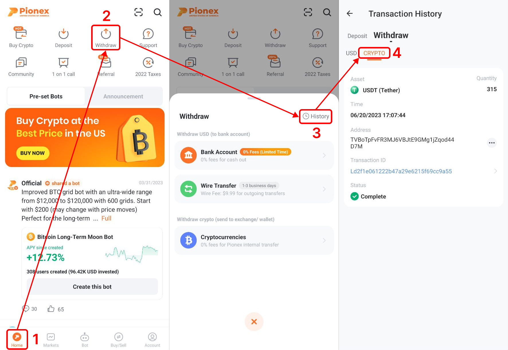 How to view Crypto deposit and withdrawal history – Pionex US Help Center
